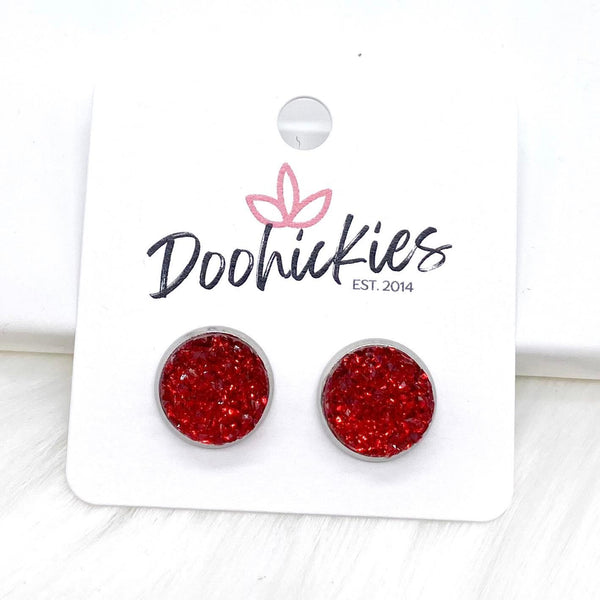 Red Sparkle Singles in Stainless Steel Settings -Earrings – Southern ...