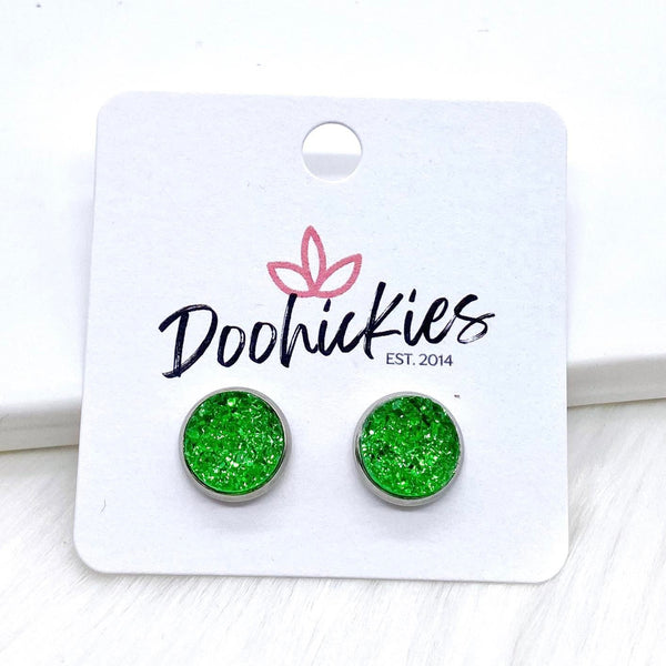 Green Sparkle Singles in Stainless Steel Settings -Earrings – Southern ...